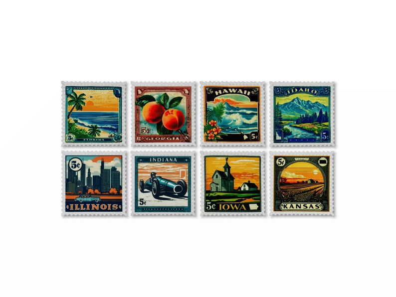State Postage Stamp Patch | Complete Collection | All 50 State Iron-on ...