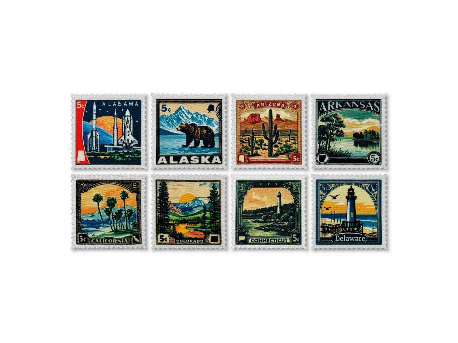 State Postage Stamp Patch | Complete Collection | All 50 State Iron-on ...
