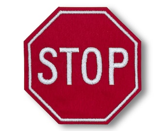 RED STOP SIGN Patch Embroidered Iron-on Applique Highway Traffic Sign ...