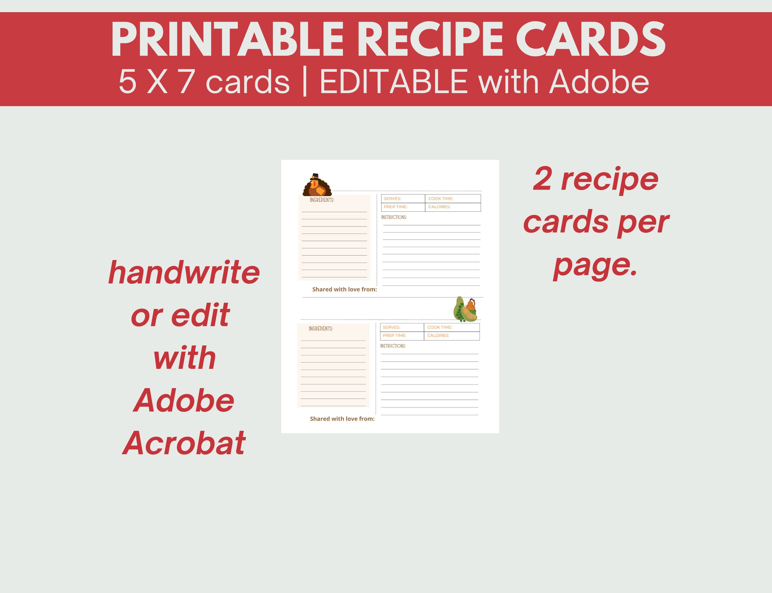 Editable AUTUMN Recipe Card Template, Recipe Template, Recipe Cards ...