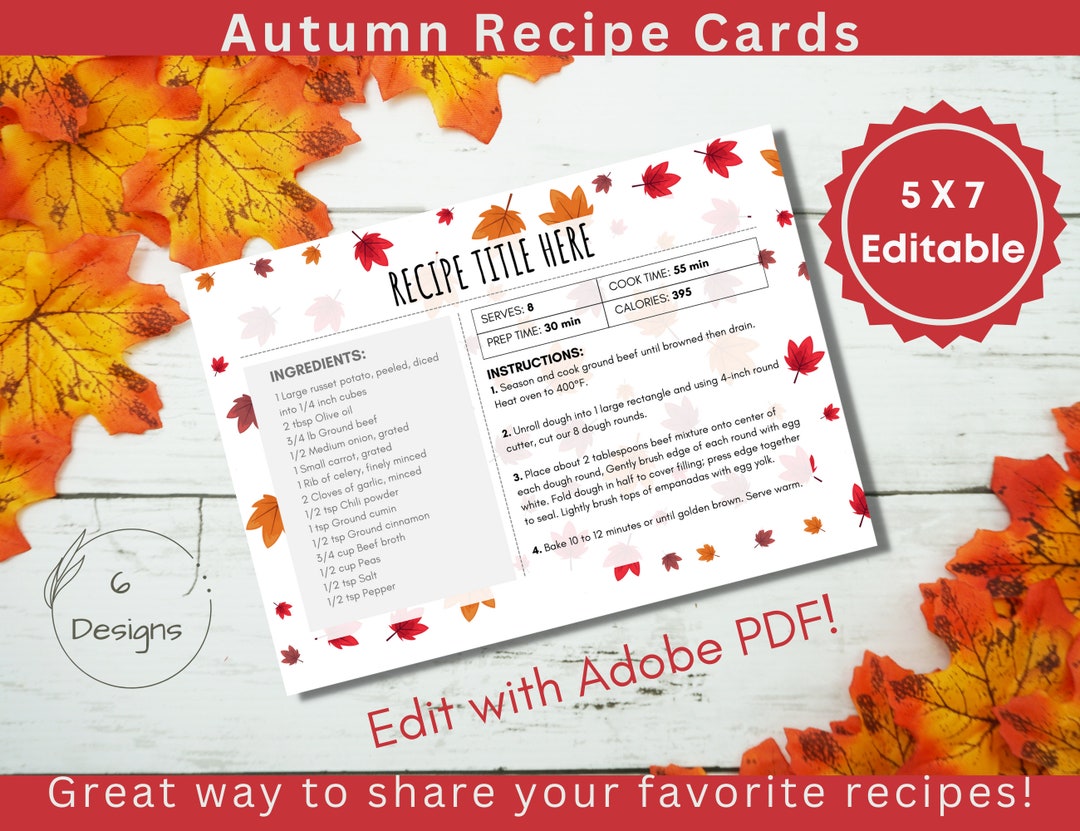 Editable AUTUMN Recipe Card Template, Recipe Template, Recipe Cards ...