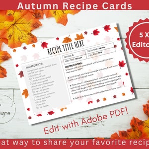 Editable AUTUMN Recipe Card Template, Recipe Template, Recipe Cards ...