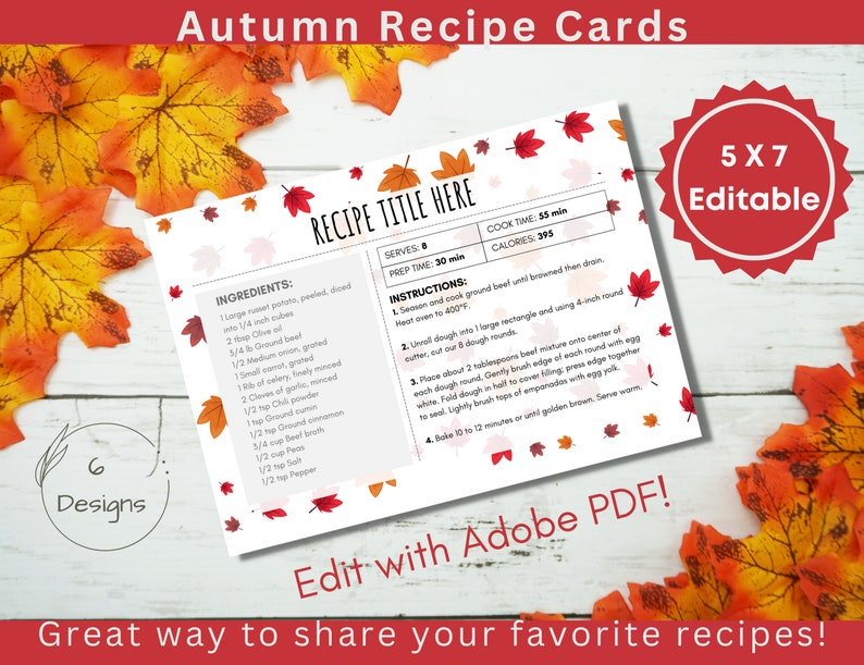 Editable AUTUMN Recipe Card Template, Recipe Template, Recipe Cards ...