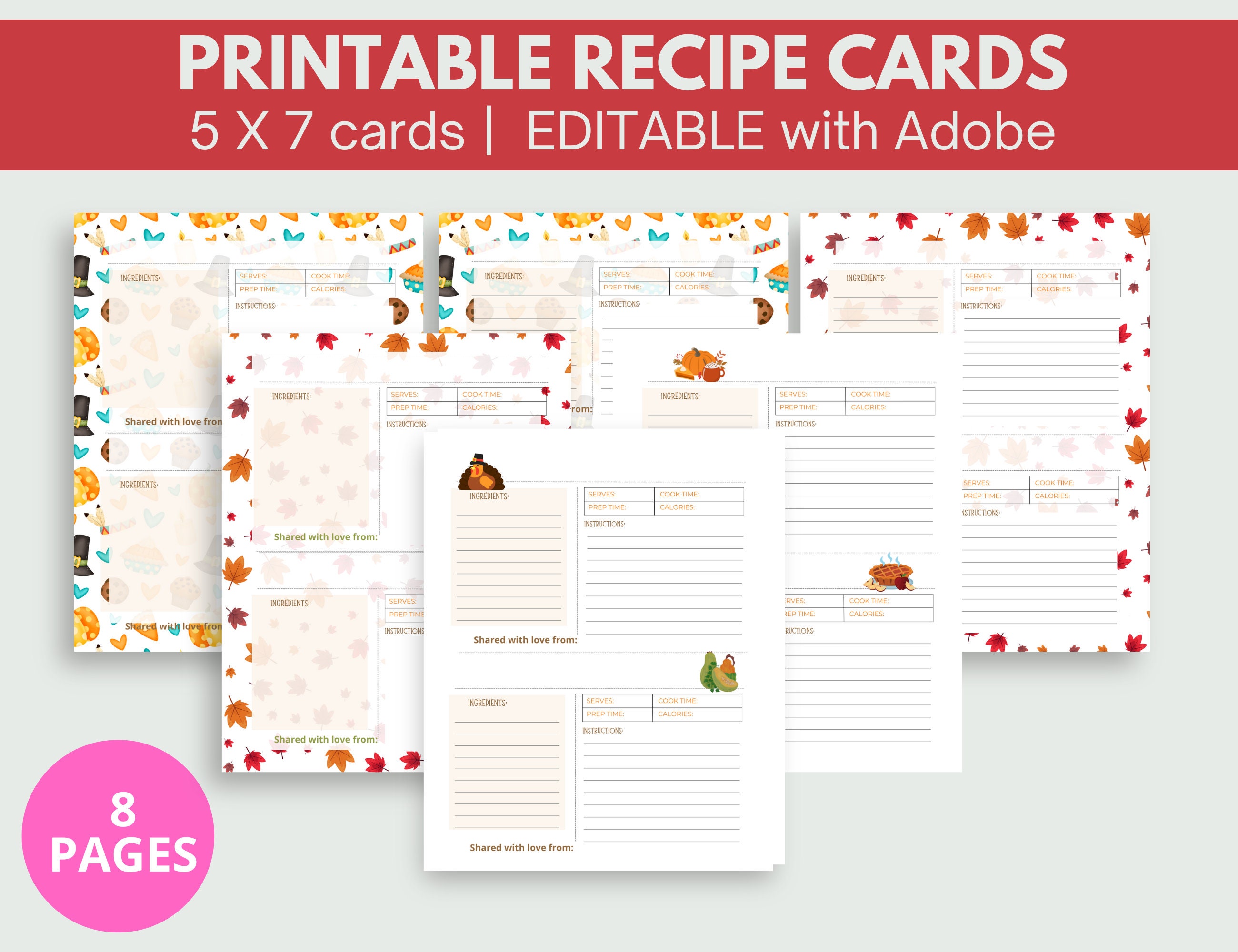 Editable AUTUMN Recipe Card Template, Recipe Template, Recipe Cards ...