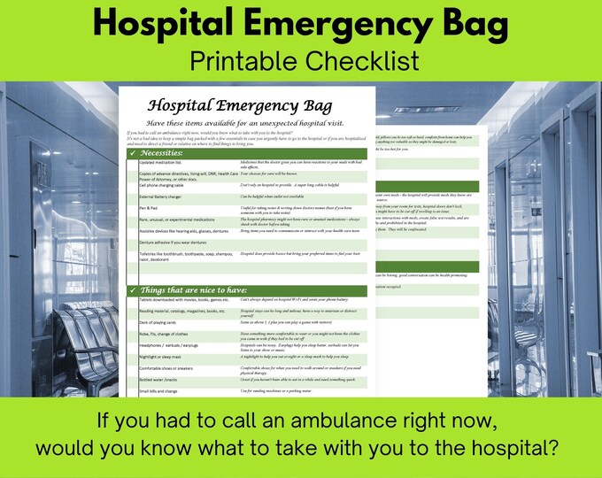 Hospital Emergency Bag Printable Checklist - Etsy