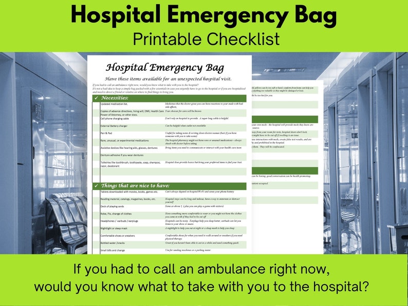 Hospital Emergency Bag - Printable Checklist - Etsy