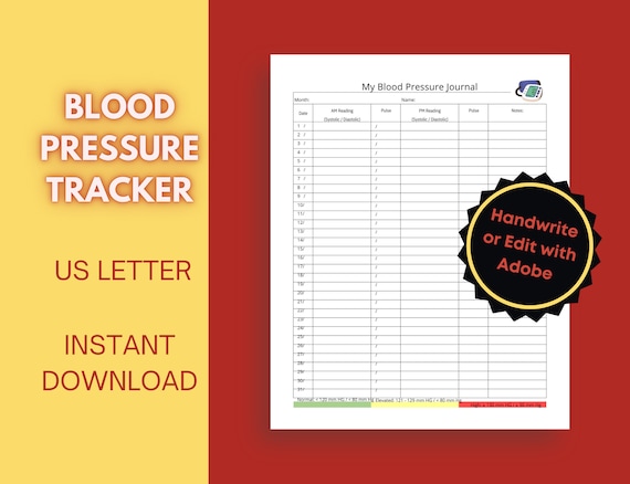 Blood Pressure Tracker EDITABLE Blood Pressure Log Monthly - Etsy
