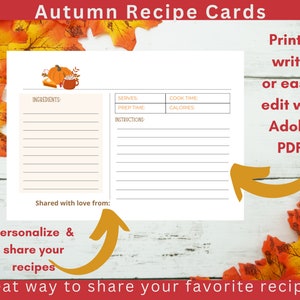 Editable AUTUMN Recipe Card Template, Recipe Template, Recipe Cards ...