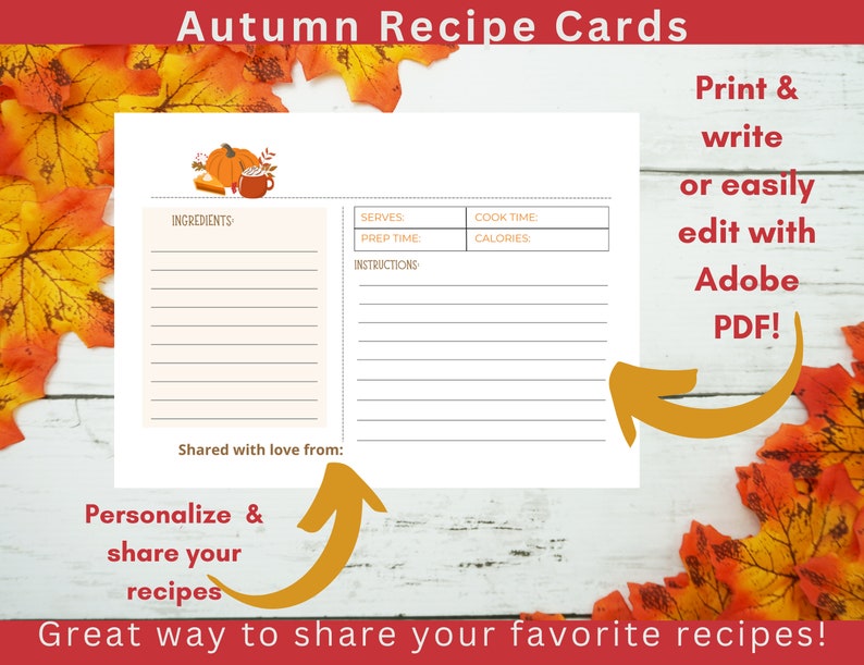 Editable AUTUMN Recipe Card Template, Recipe Template, Recipe Cards ...