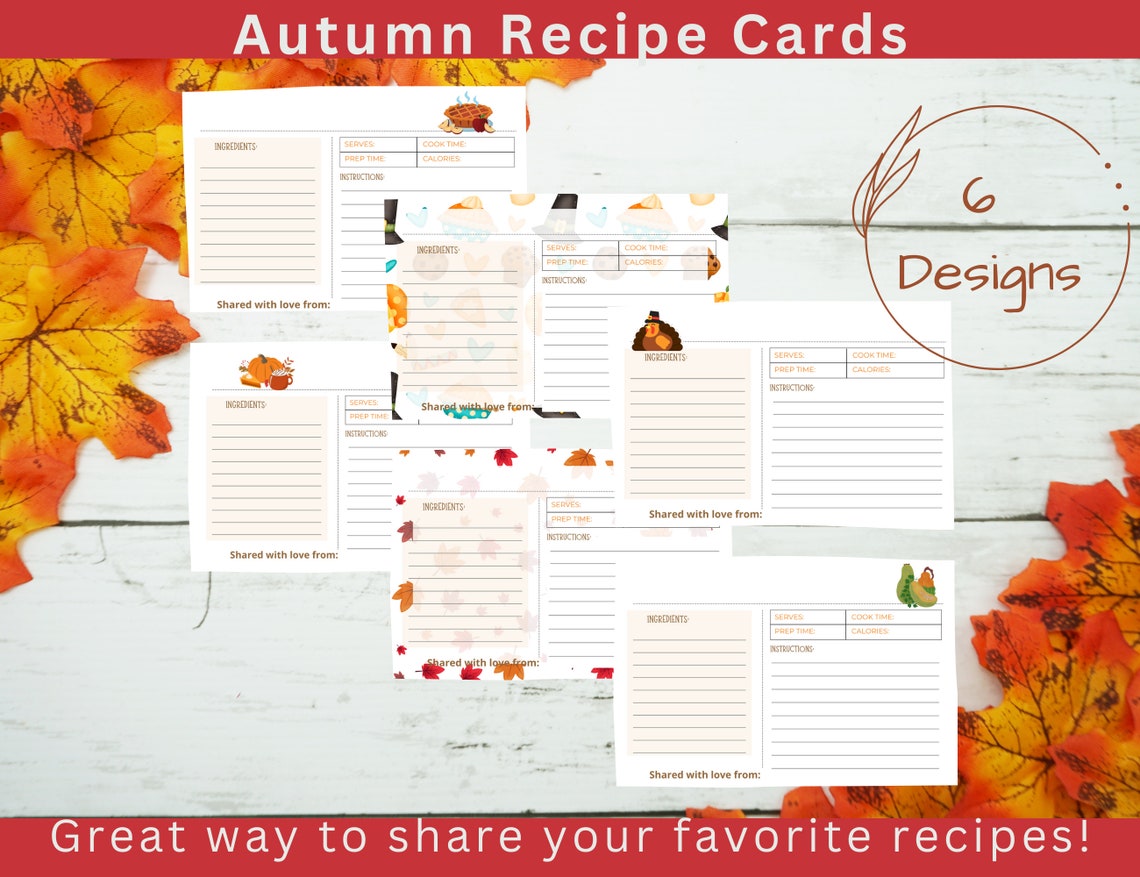 Editable AUTUMN Recipe Card Template, Recipe Template, Recipe Cards ...
