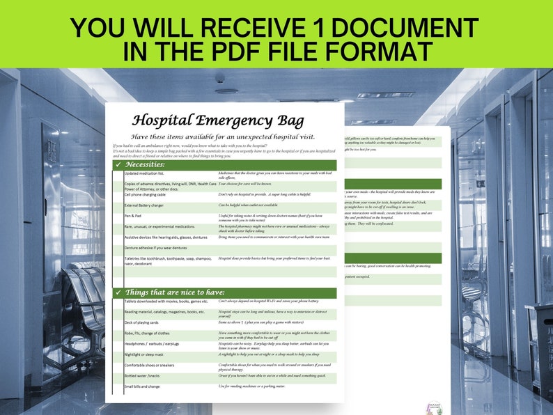 Hospital Emergency Bag - Printable Checklist - Etsy