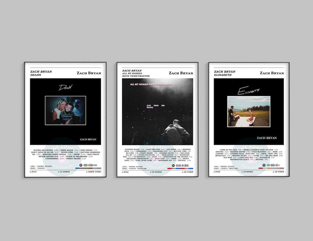 Set of 3 Zach Bryan Poster / Zach Bryan Poster / Album Cover Poster ...