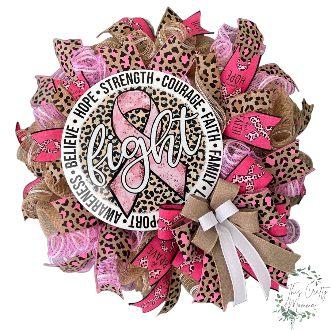 Breast Cancer Awareness Wreath, Cancer Strength Wreath, Encouragement ...
