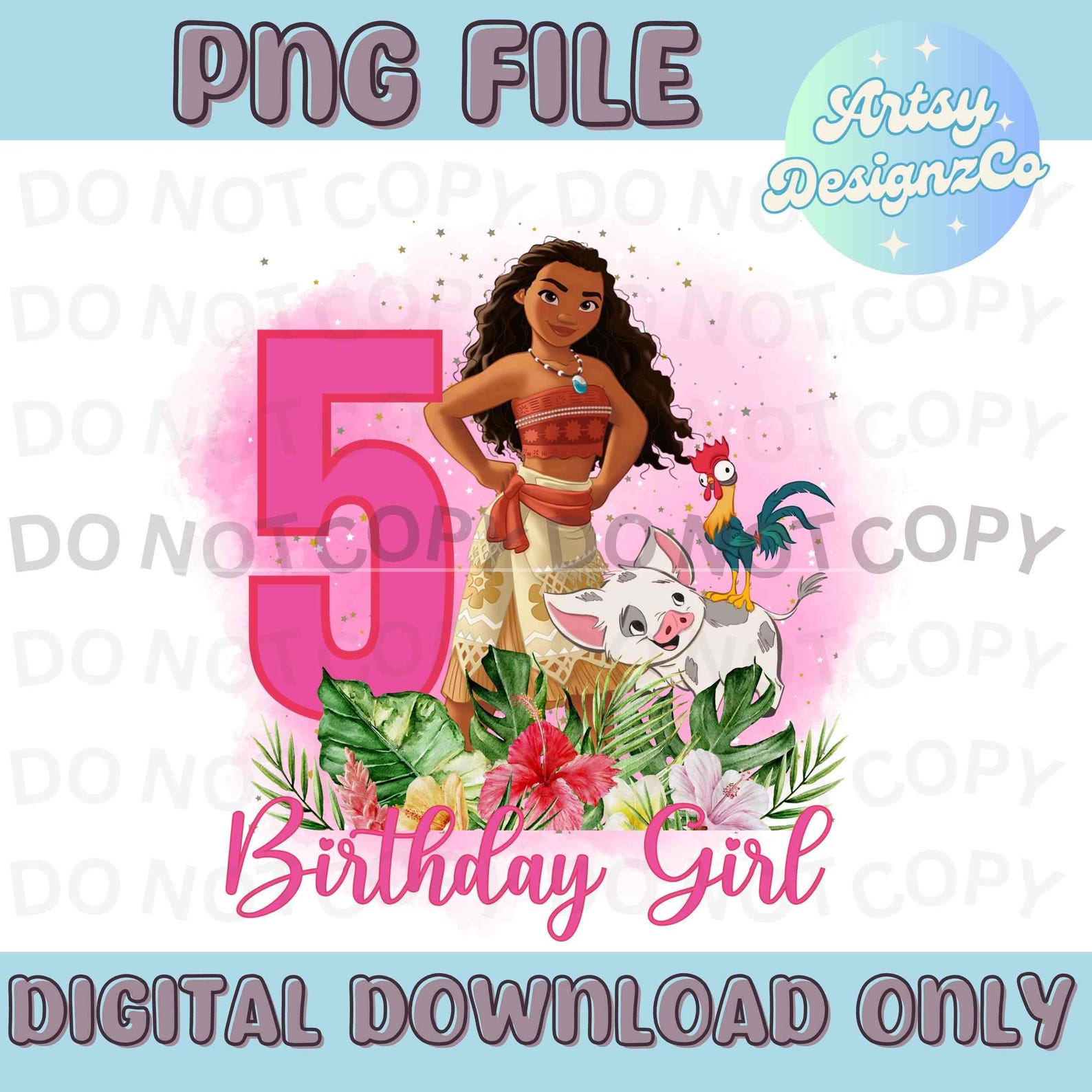 Moana Birthday Girl PNG File, Custom Moana Birthday Digital Download ...