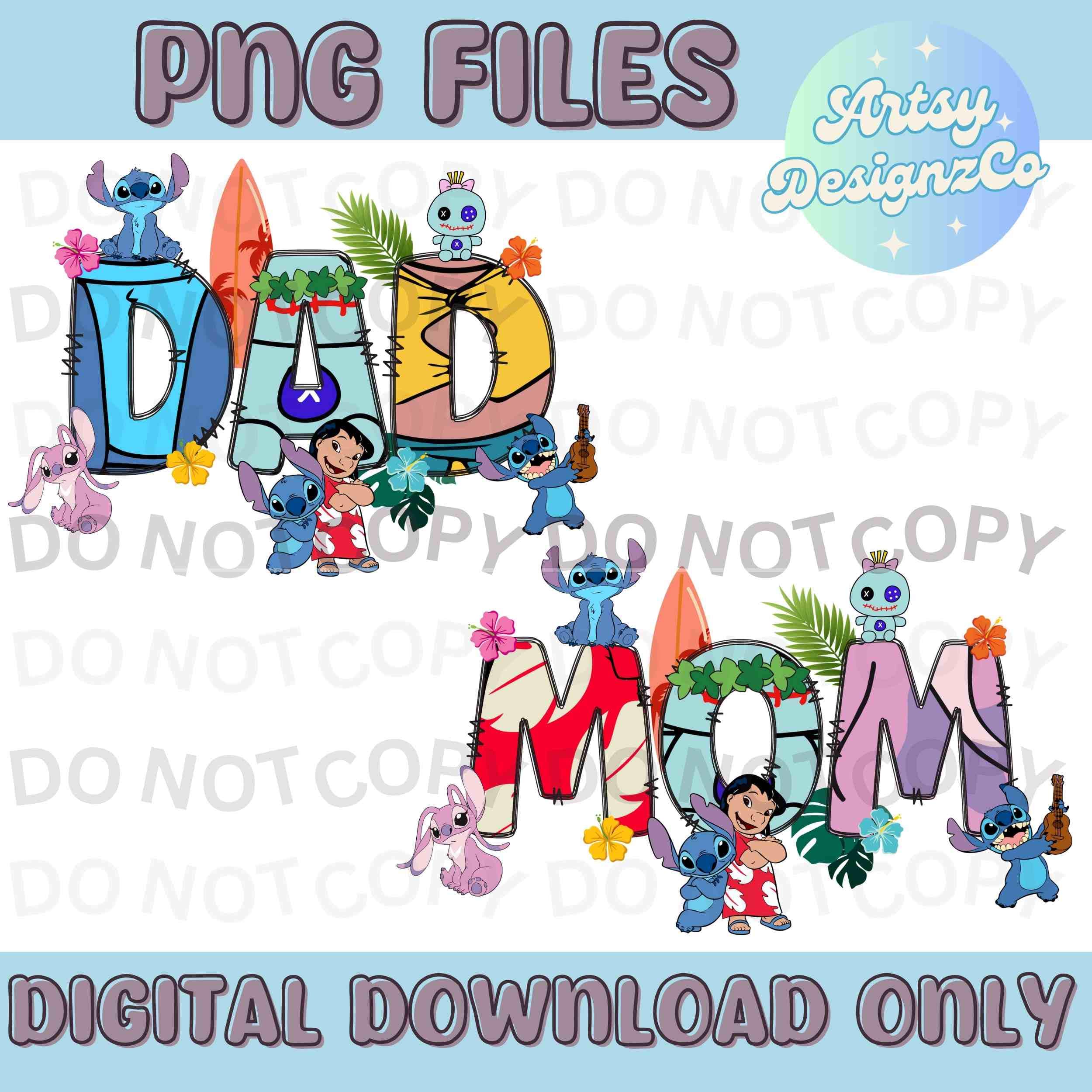 Stitch Mom Dad PNG File, Stitch Mom Dad Matching Digital Download File ...