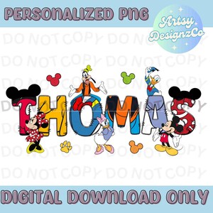 Mickey and Friends Custom PNG File, Custom Mickey Name Digital Download ...