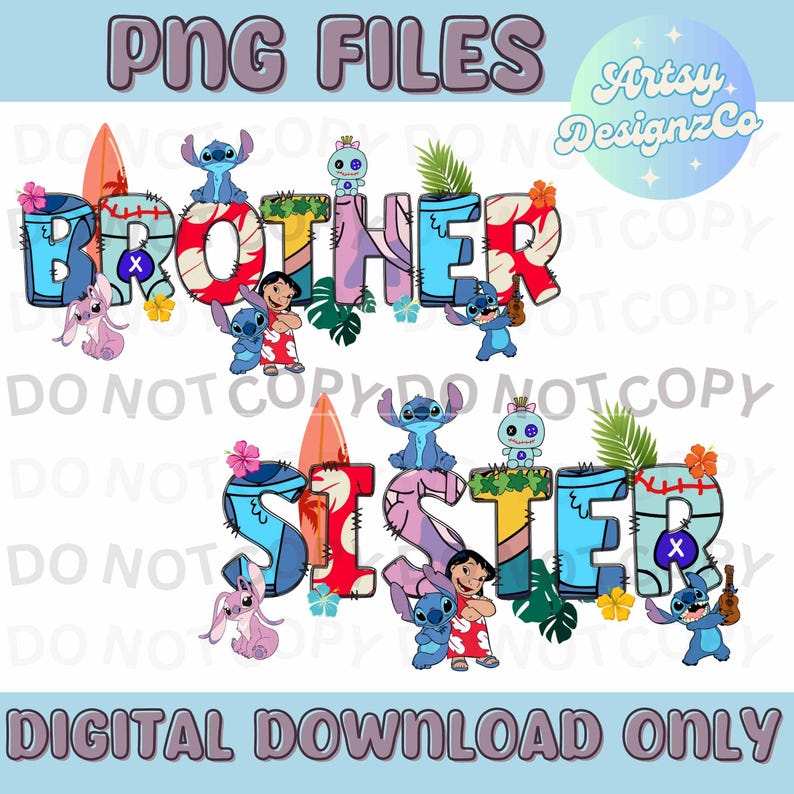 Stitch Brother Sister PNG File, Stitch Brother Sister Matching Digital ...