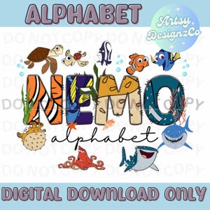 Nemo Alphabet and Clipart Set, Nemo Custom Alphabet PNG Files, Dory ...