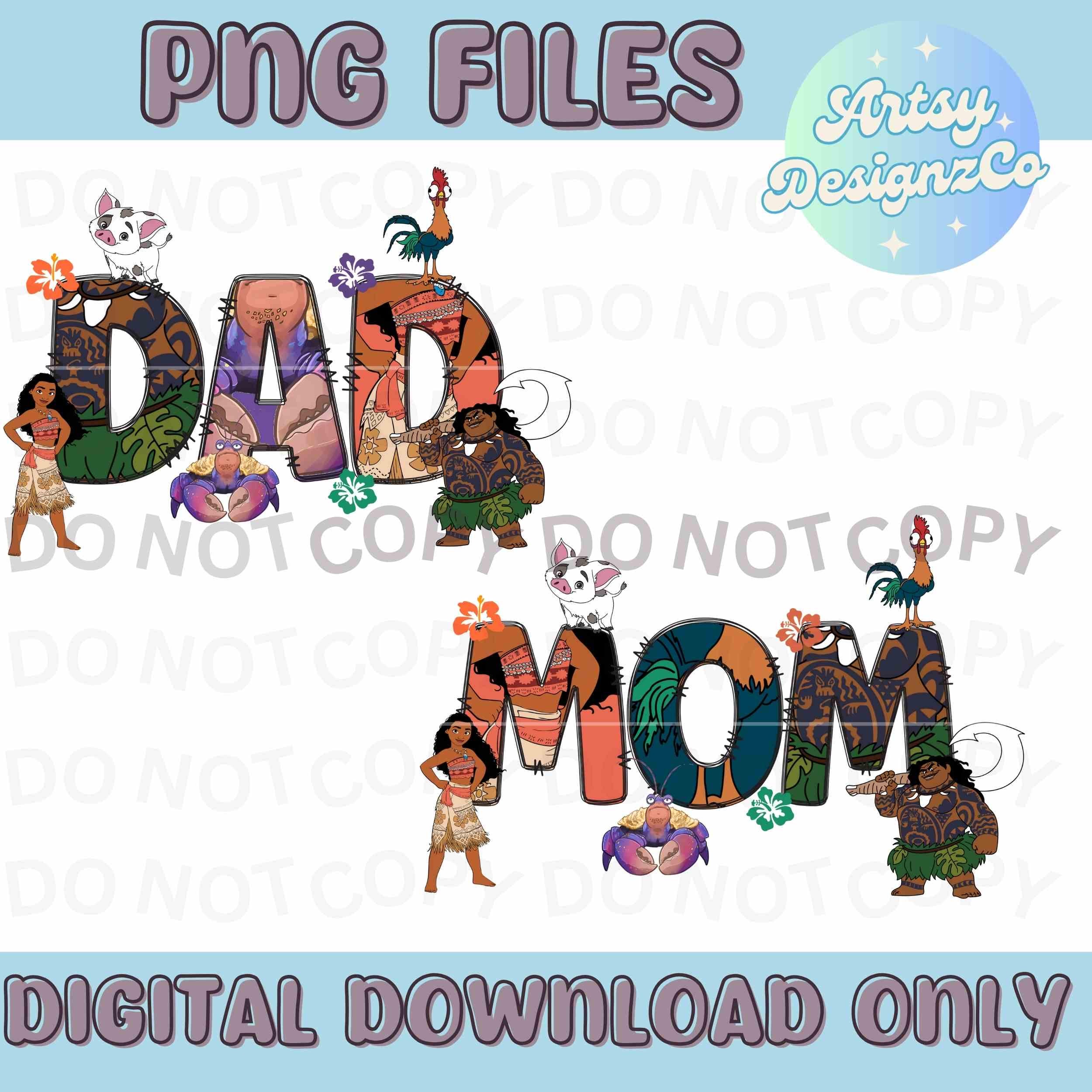 Moana Mom Dad PNG File, Custom Name Moana Digital Download, Custom ...