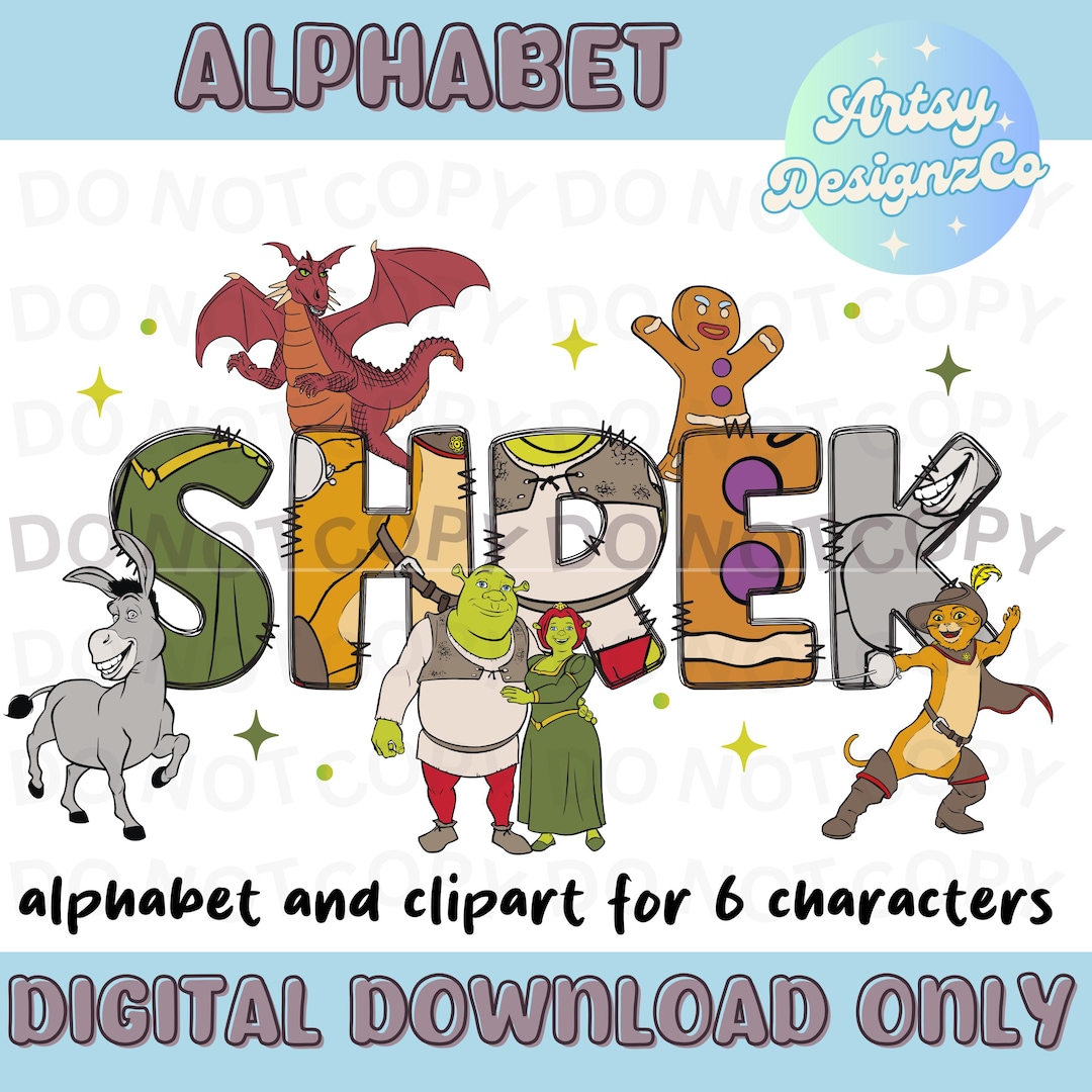 Shrek Alphabet Set, Custom Shrek Alphabet PNG Files, Shrek Alphabet and ...