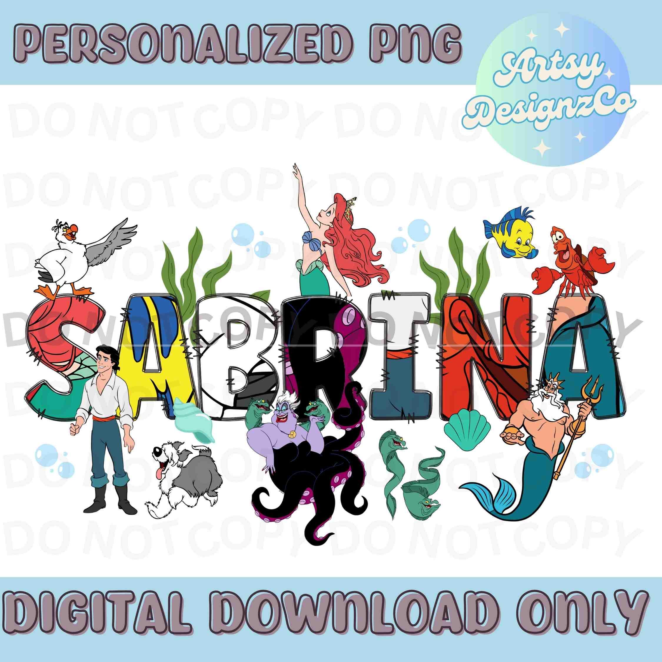 Little Mermaid Custom PNG File, Custom Name Ariel Digital Download ...