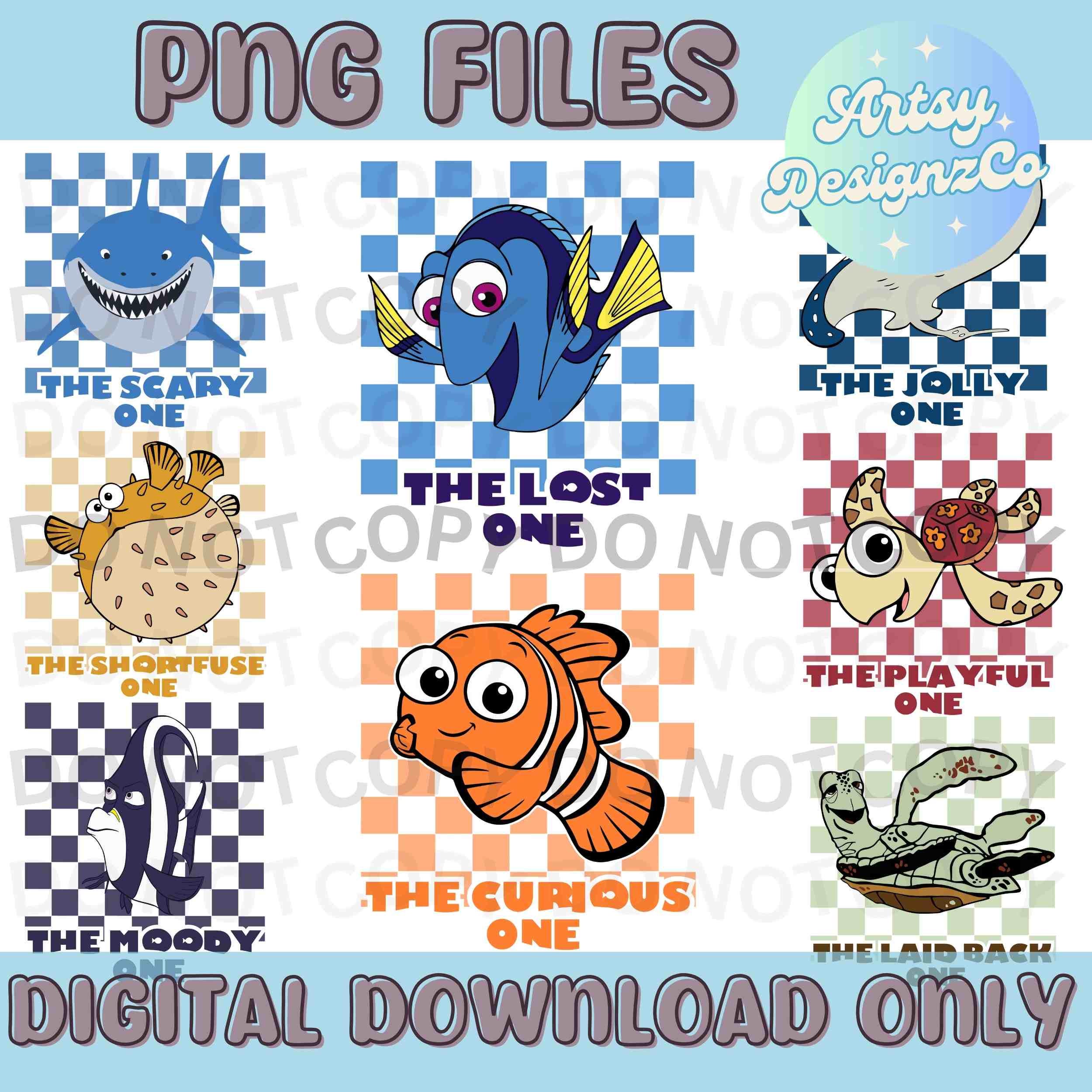 Checkered Nemo and Friends Set PNG Files, Nemo Checkered Matching ...