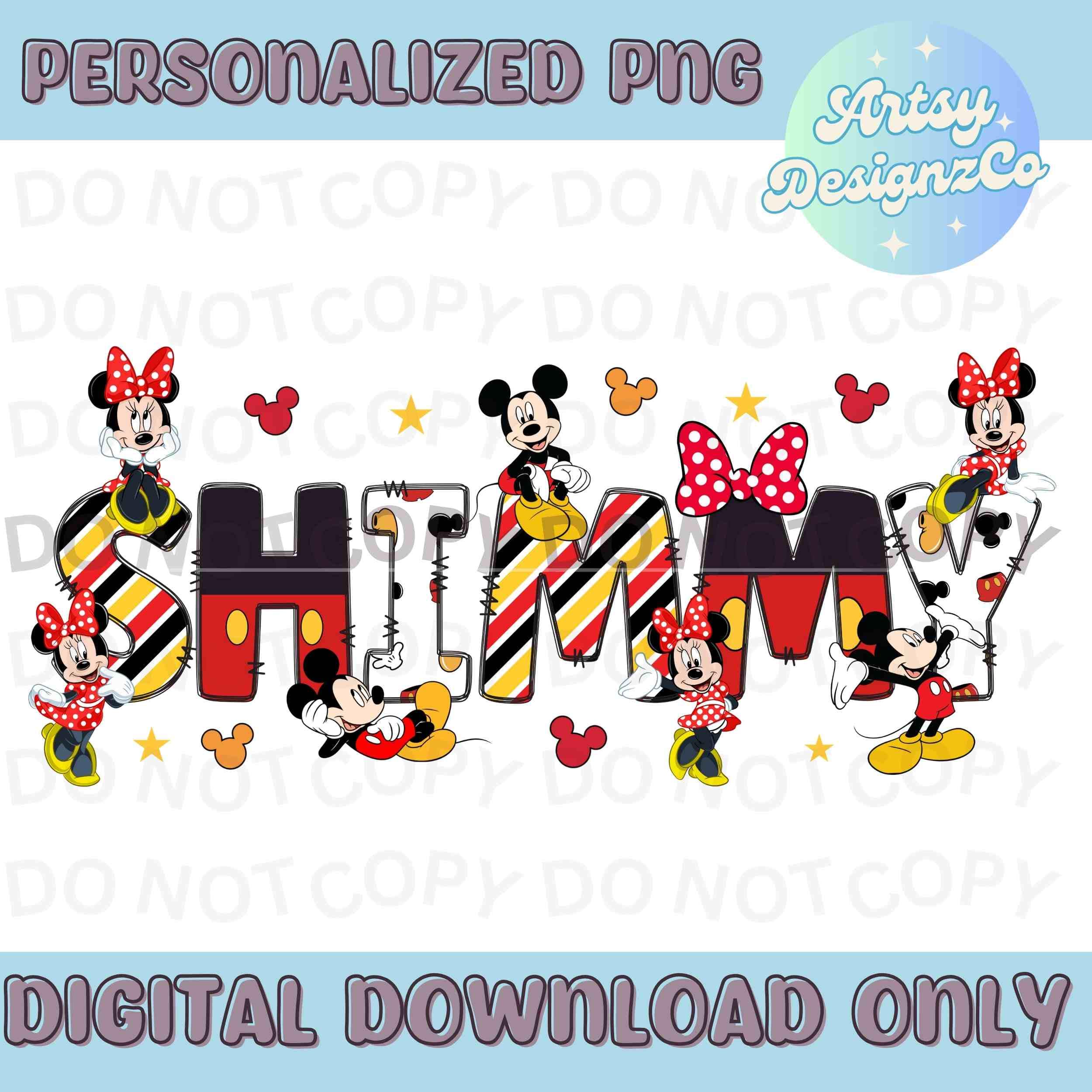 Mickey and Minnie Custom PNG File, Custom Mickey Minnie Name Digital ...