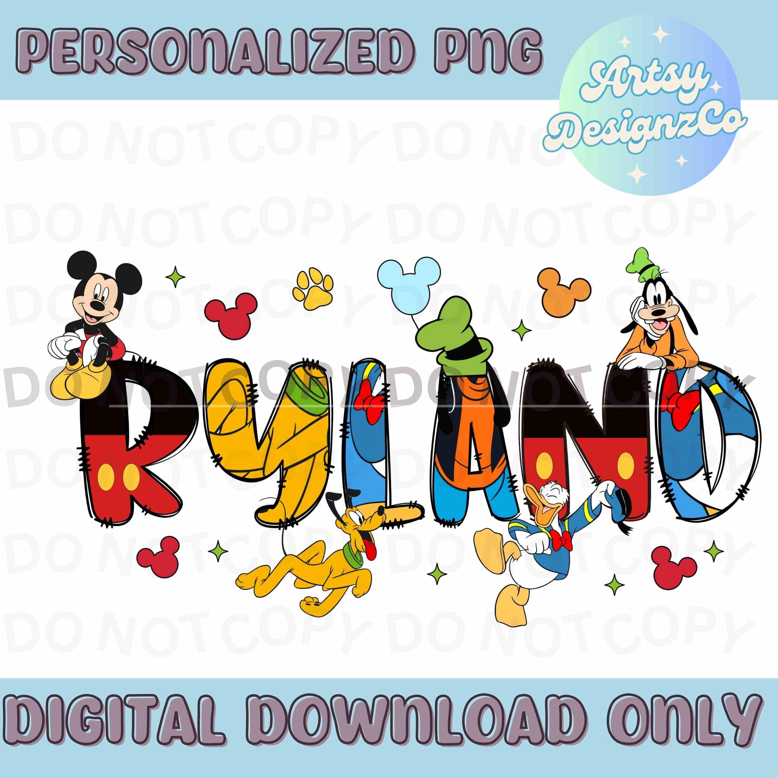 Mickey and Friends Custom PNG File, Custom Mickey Name Digital Download ...
