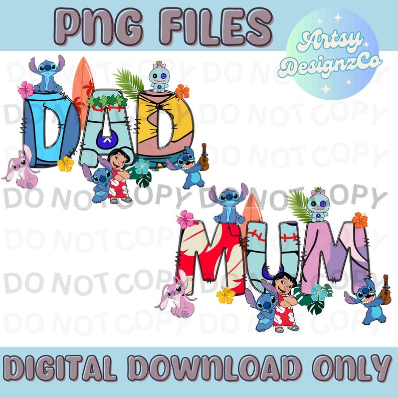 Stitch Mum Dad PNG File, Stitch Mom Dad Matching Digital Download File ...
