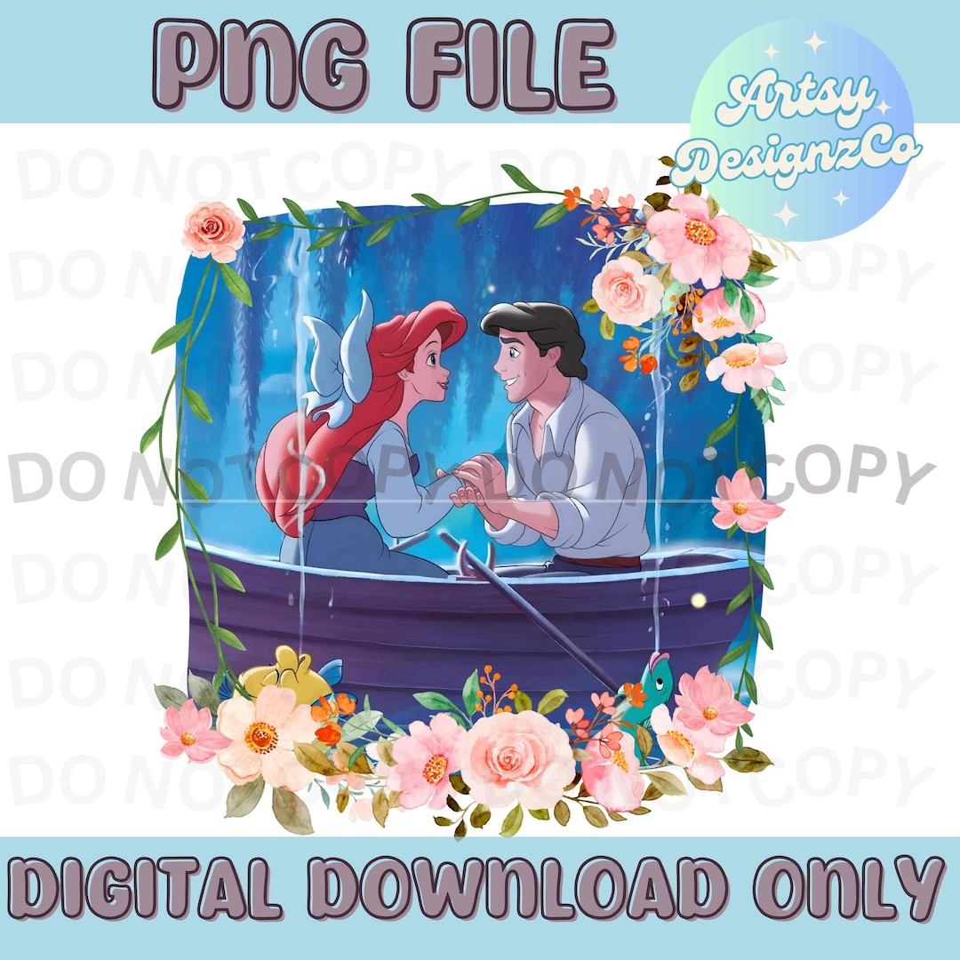 Ariel and Eric Flowery PNG File, Ariel Digital Download, Little Mermaid ...