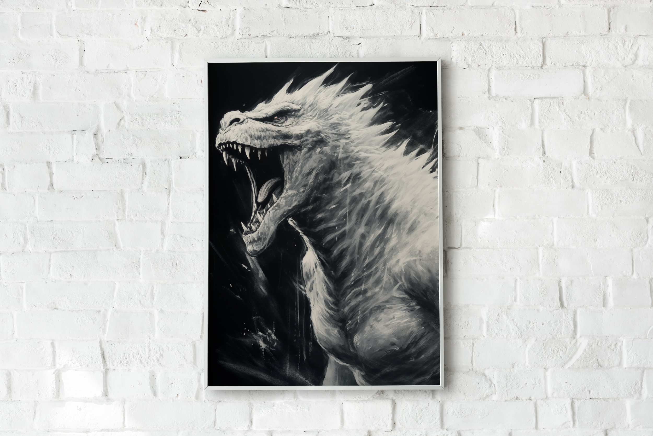 Godzilla Chalk Poster, Epic Black White Godzilla Print, Badass Gojira ...