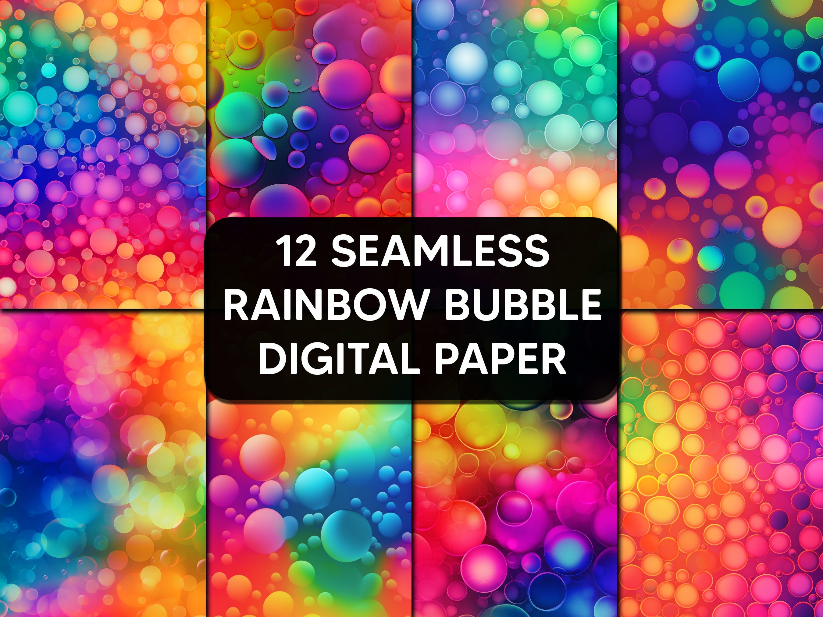 Digital Scrapbook Paper Set Printable Backgrounds 12 Seamless Rainbow ...