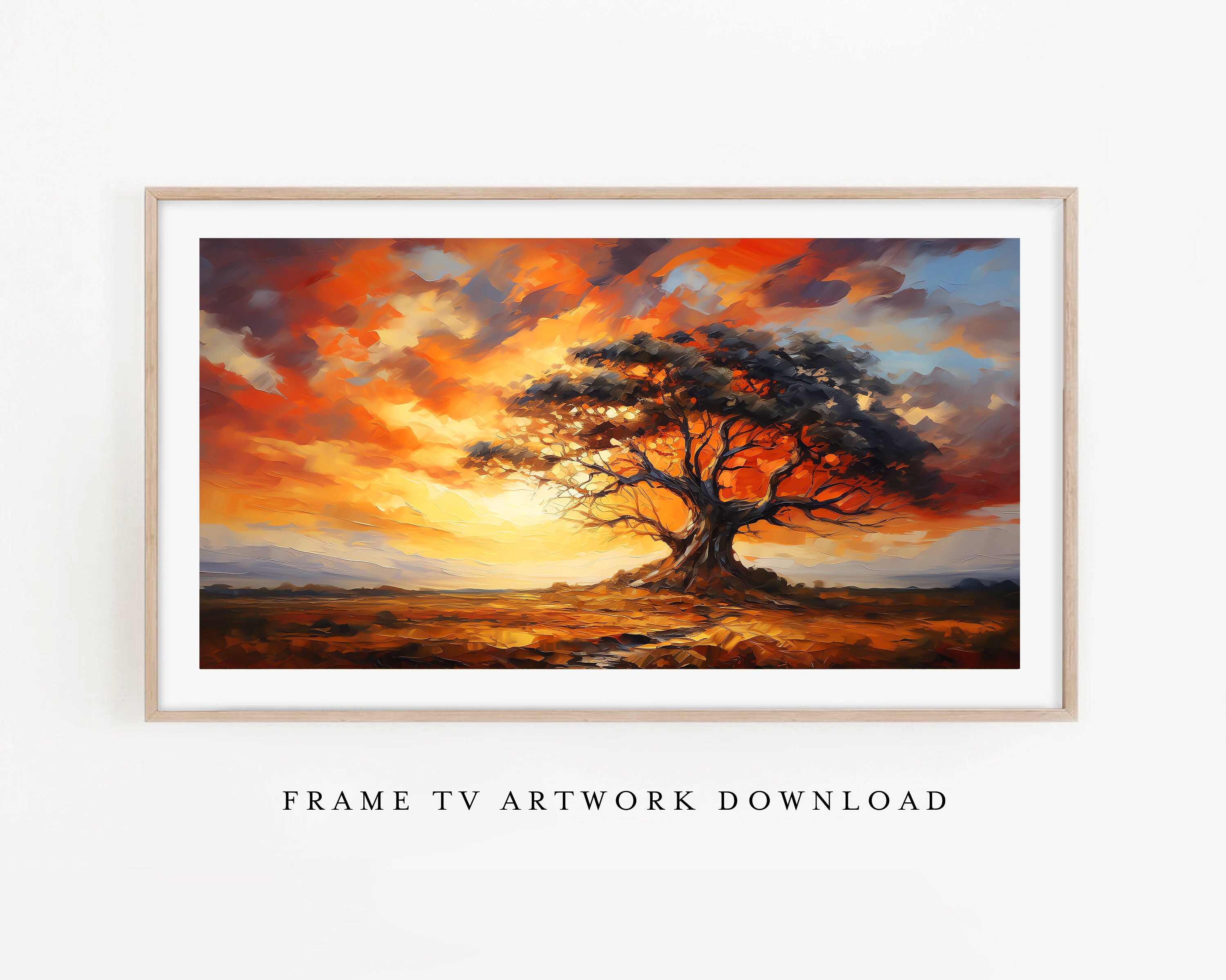Samsung Frame TV Art Sunset Oak Tree Farm Nature Landscape DIGITAL ...
