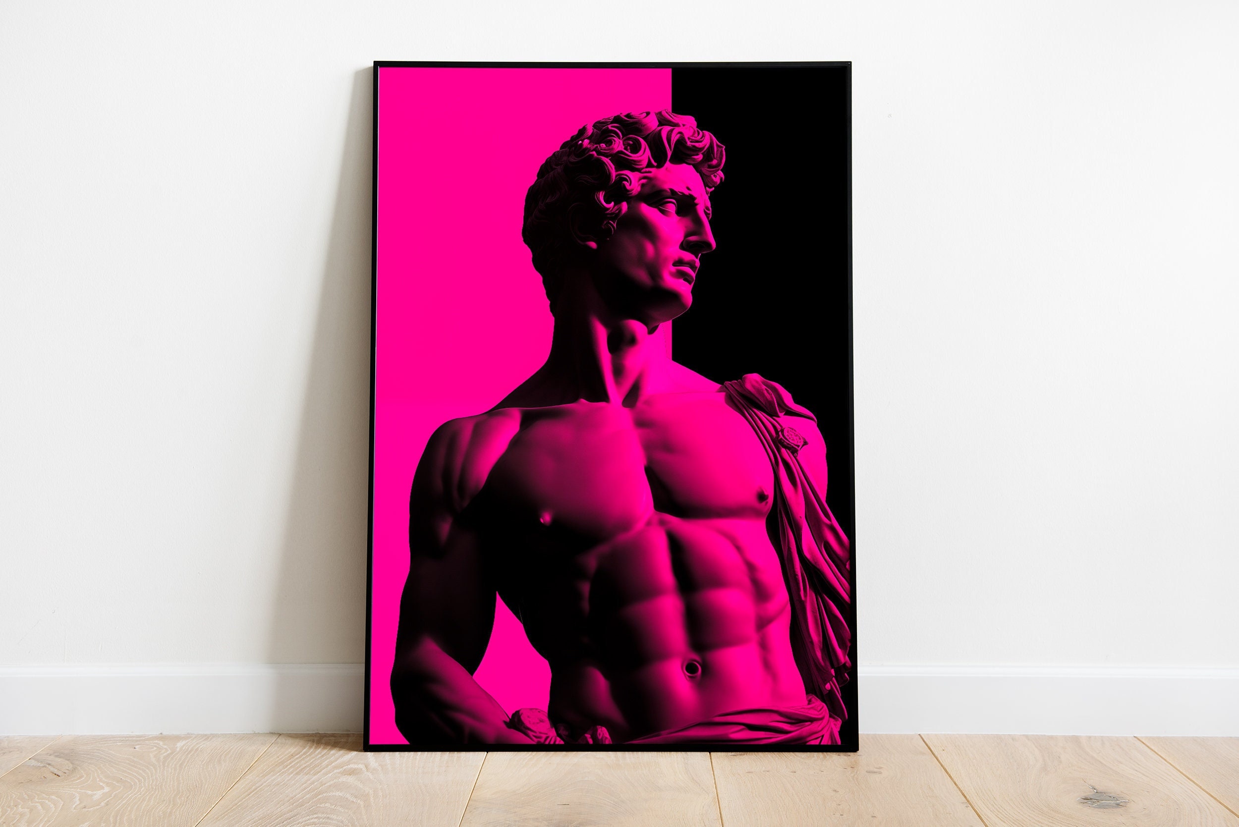 Pink Adonis Poster, Neon Greek Man Statue Sculpture Print, Masculine ...