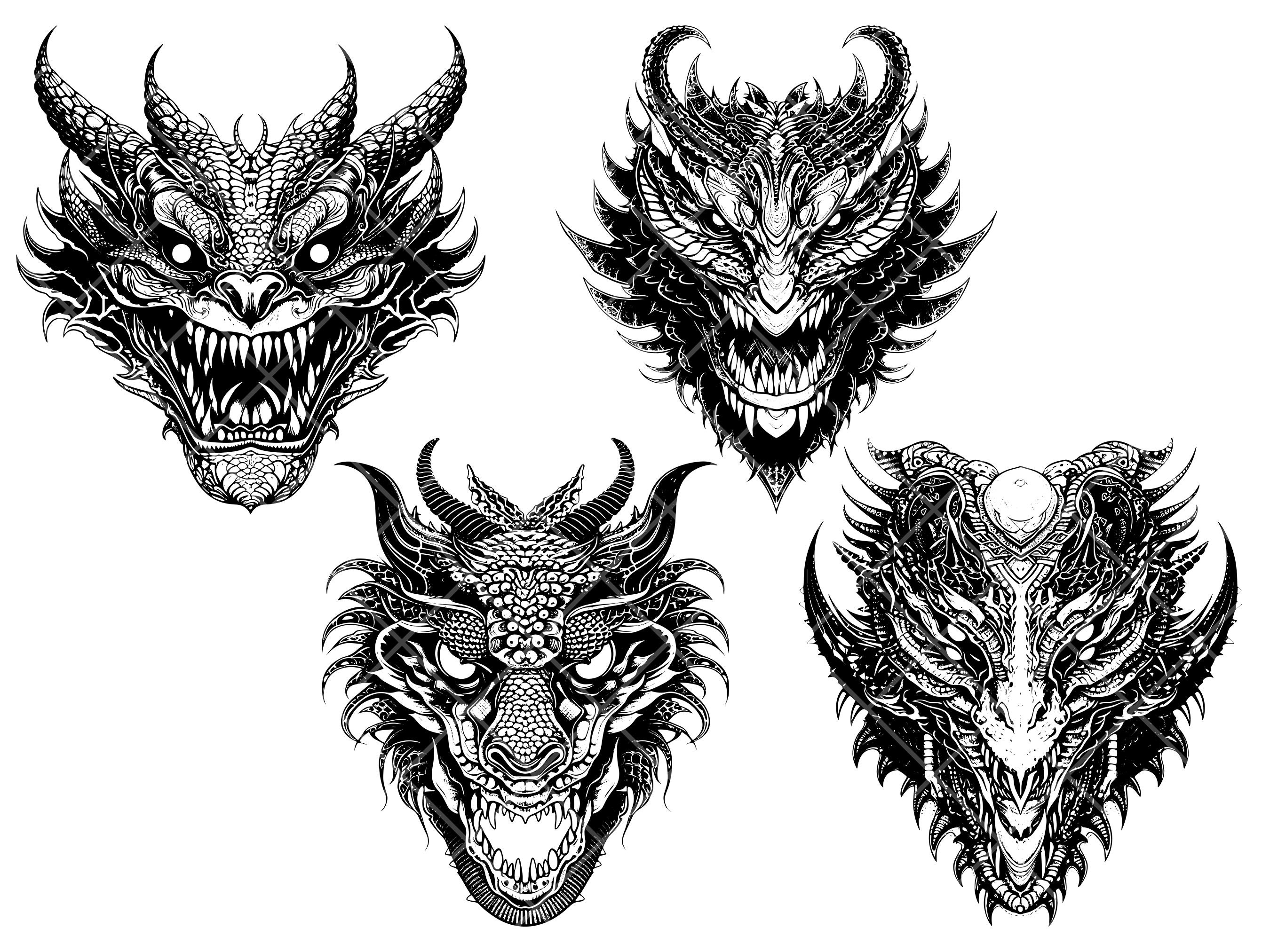 Gothic Dragons Art Pack Vector Dragon Heads Horror Artwork Transparent ...