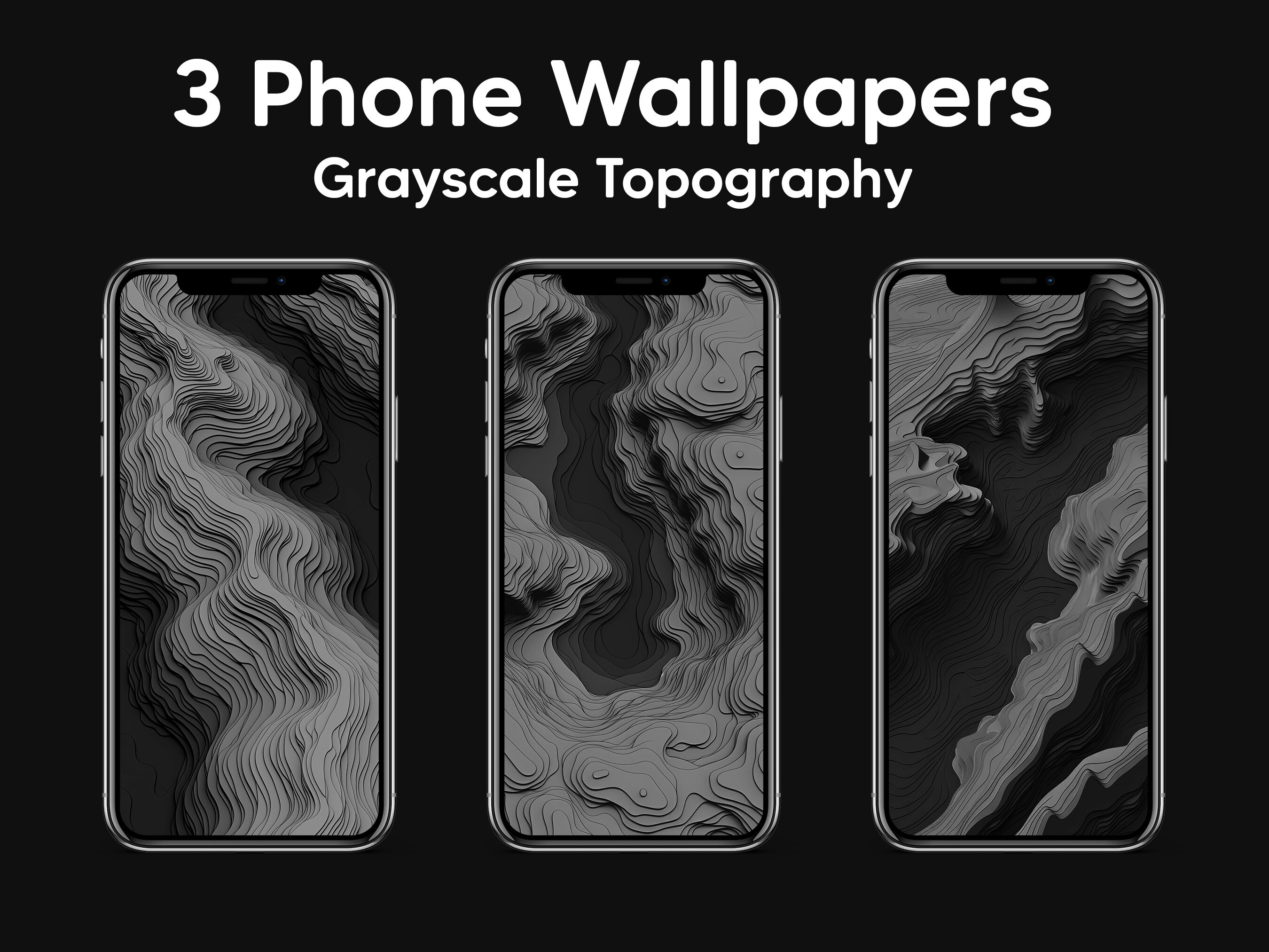 3 Greyscale Topography Phone Wallpapers iPhone Android Backgrounds Abstract Monotone HD ...