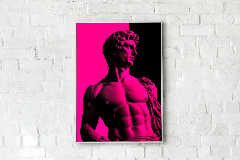 Pink Adonis Poster, Neon Greek Man Statue Sculpture Print, Masculine ...