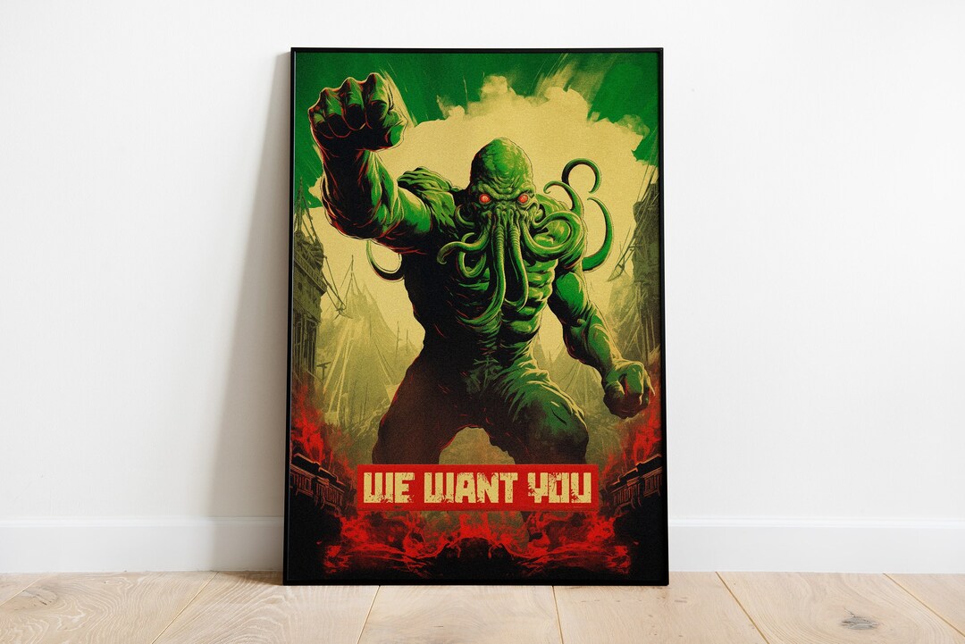 Cthulhu Retro War Poster We Want You, Eldritch Horror Wall Art, Vintage ...