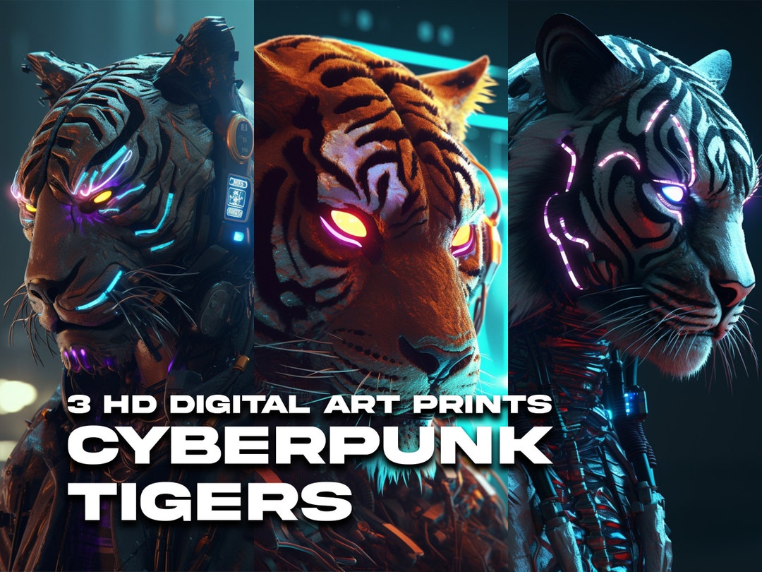 Cyberpunk Tigers Digital Art Prints 3 Pack Cyber Punk Tiger Poster ...