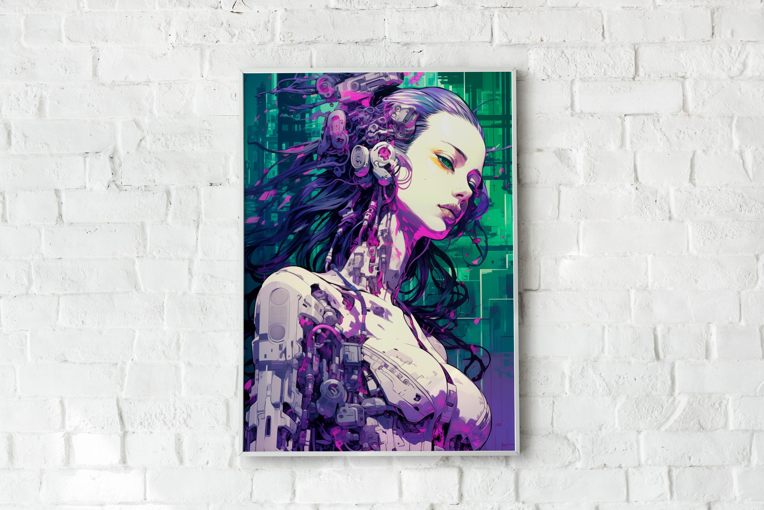 Cyberpunk Abstract Poster, Neon Cyber Girl 2077 Print, Cool Future ...