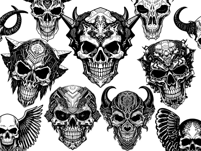Badass Skulls Art Pack Vector Skull Horror Demon Evil Artwork transparent Ai Eps Svg Dxf Png Jpg ...