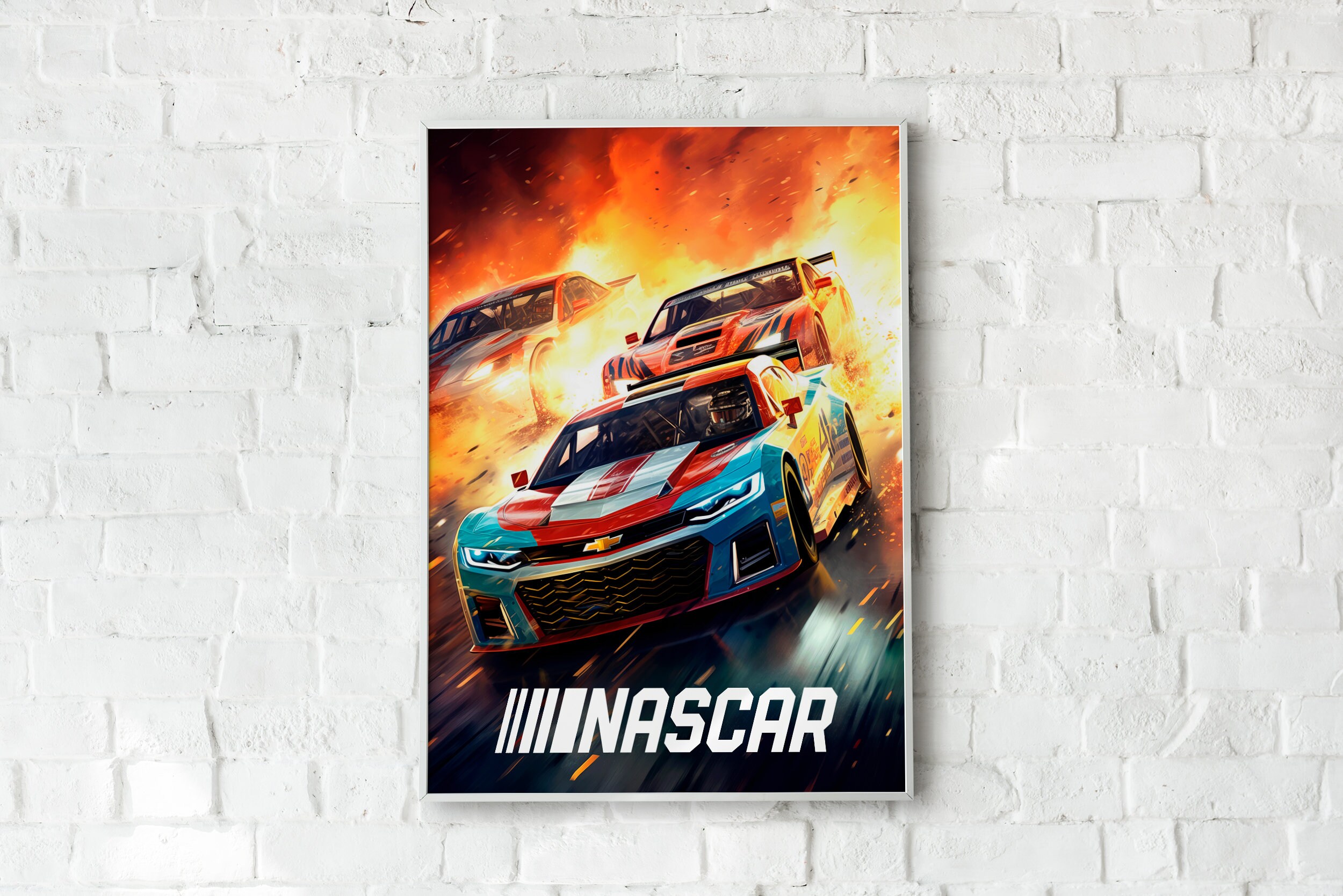 NASCAR Racing Poster, Awesome Car Race USA Epic Print, Cool American ...