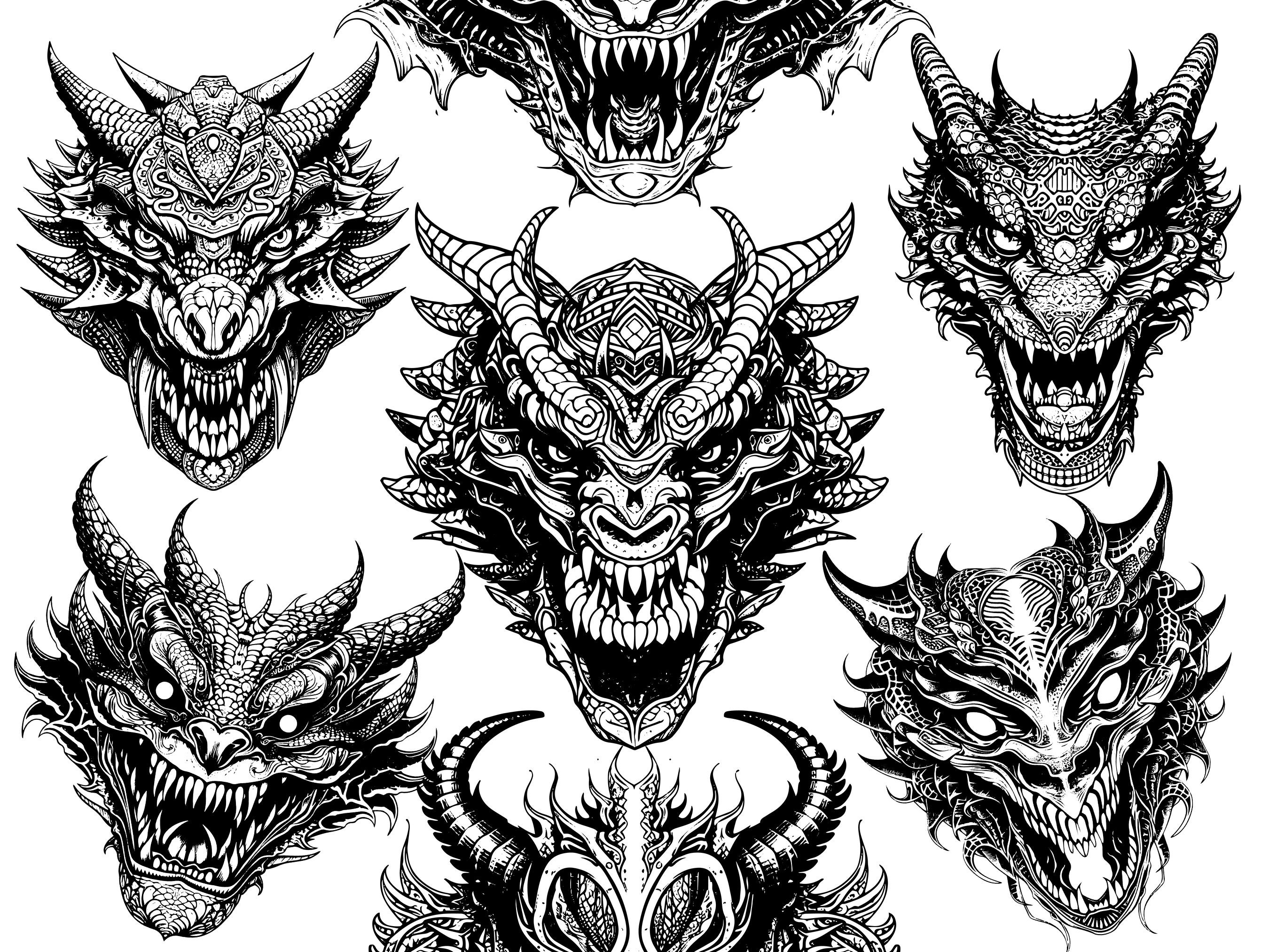 Gothic Dragons Art Pack Vector Dragon Heads Horror Artwork Transparent ...