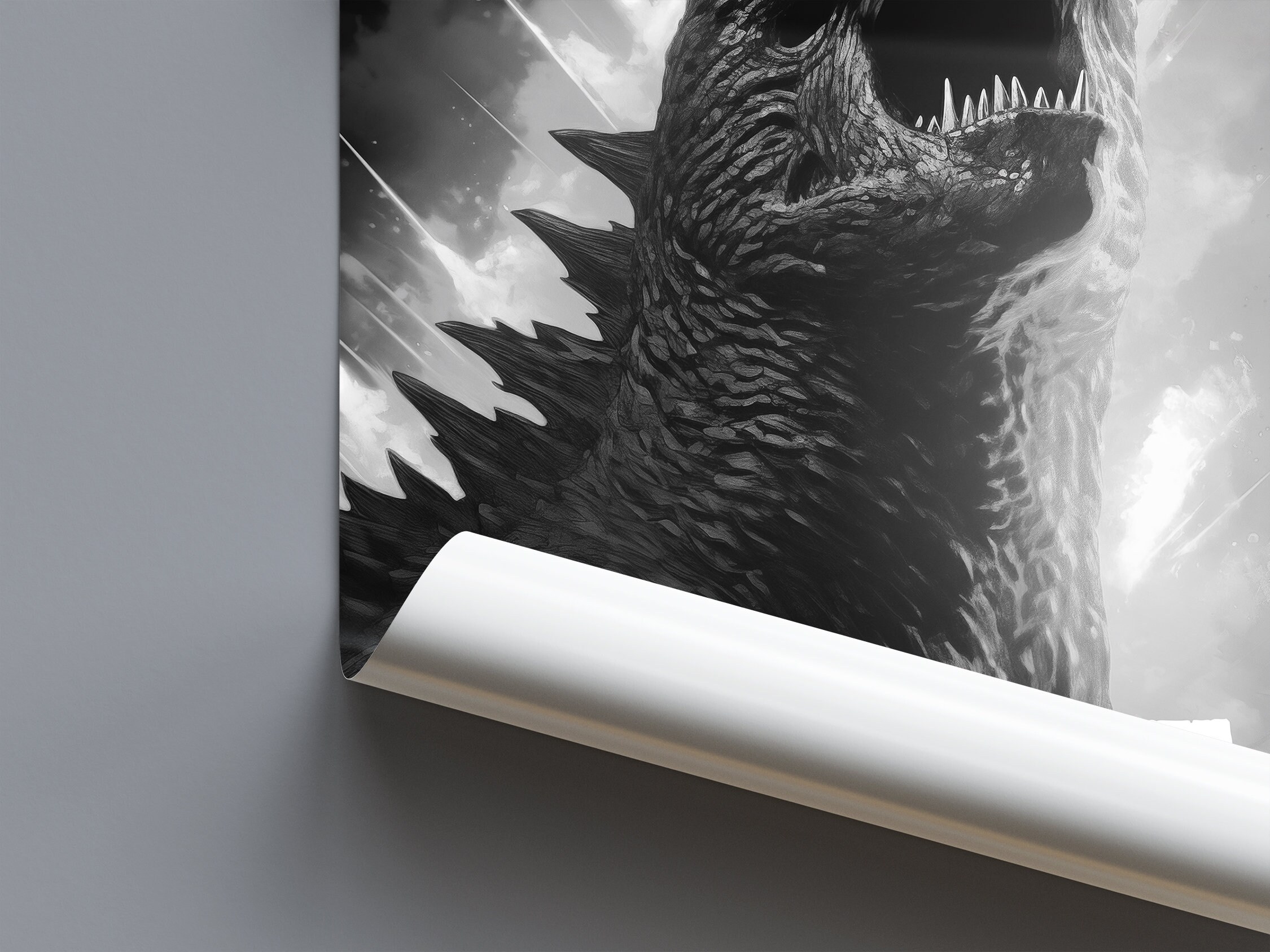 Godzilla Classic Poster, Japanese Godzilla Black and White Print ...