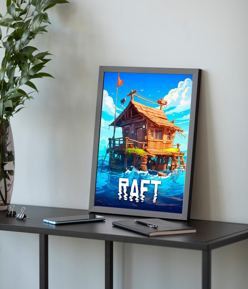 Raft Game Poster, Raft Fan Art Ocean Tropical House Print, Cool Gaming ...