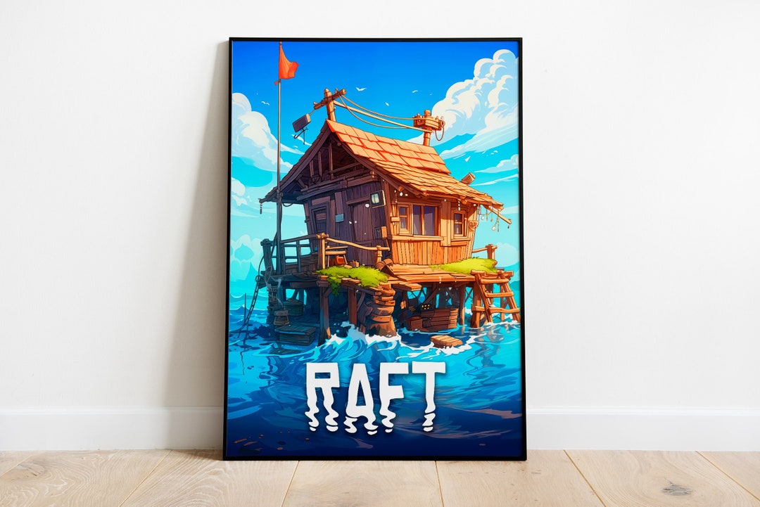 Raft Game Poster, Raft Fan Art Ocean Tropical House Print, Cool Gaming ...