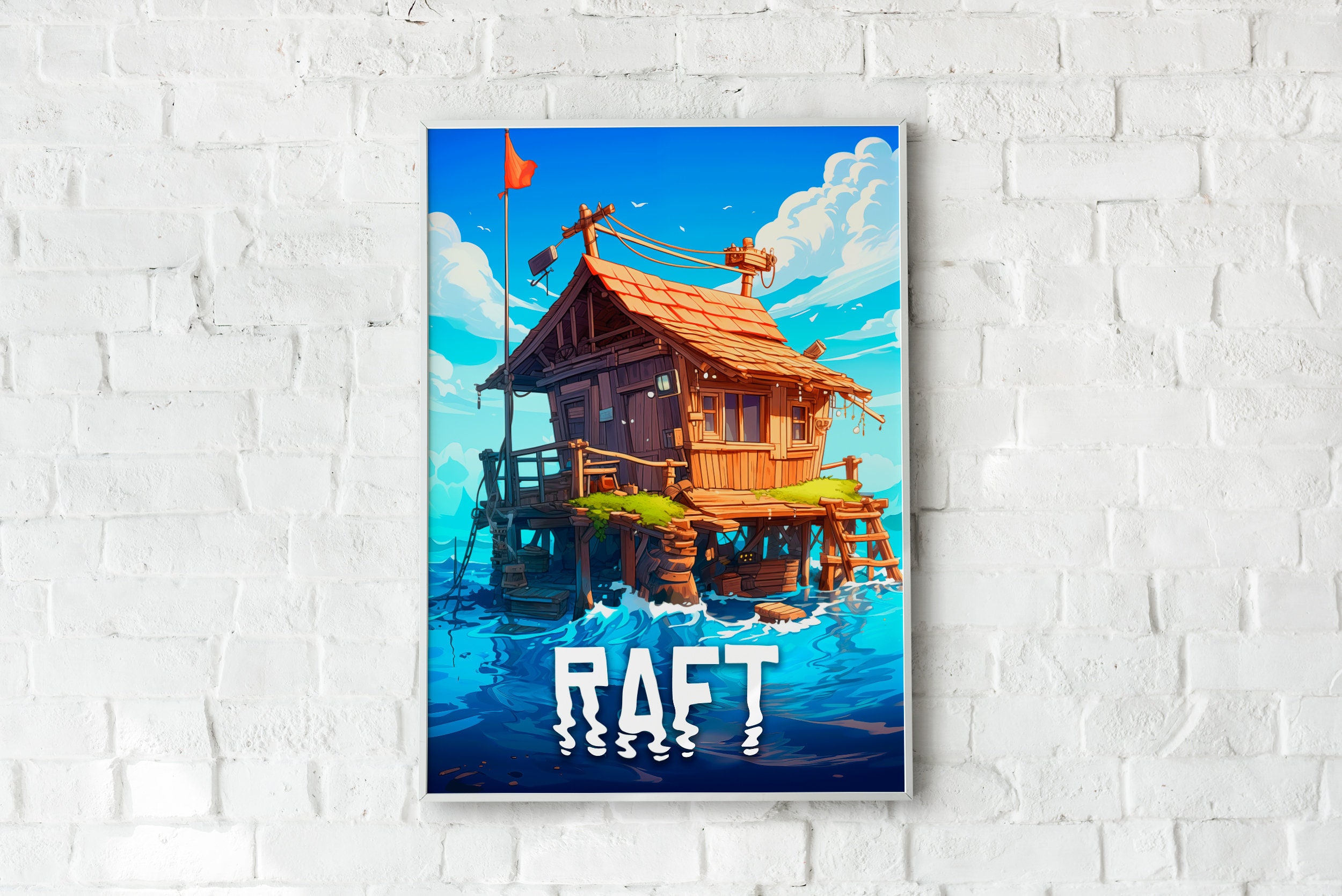 Raft Game Poster, Raft Fan Art Ocean Tropical House Print, Cool Gaming ...