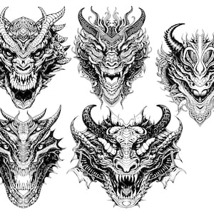 Gothic Dragons Art Pack Vector Dragon Heads Horror Artwork Transparent ...