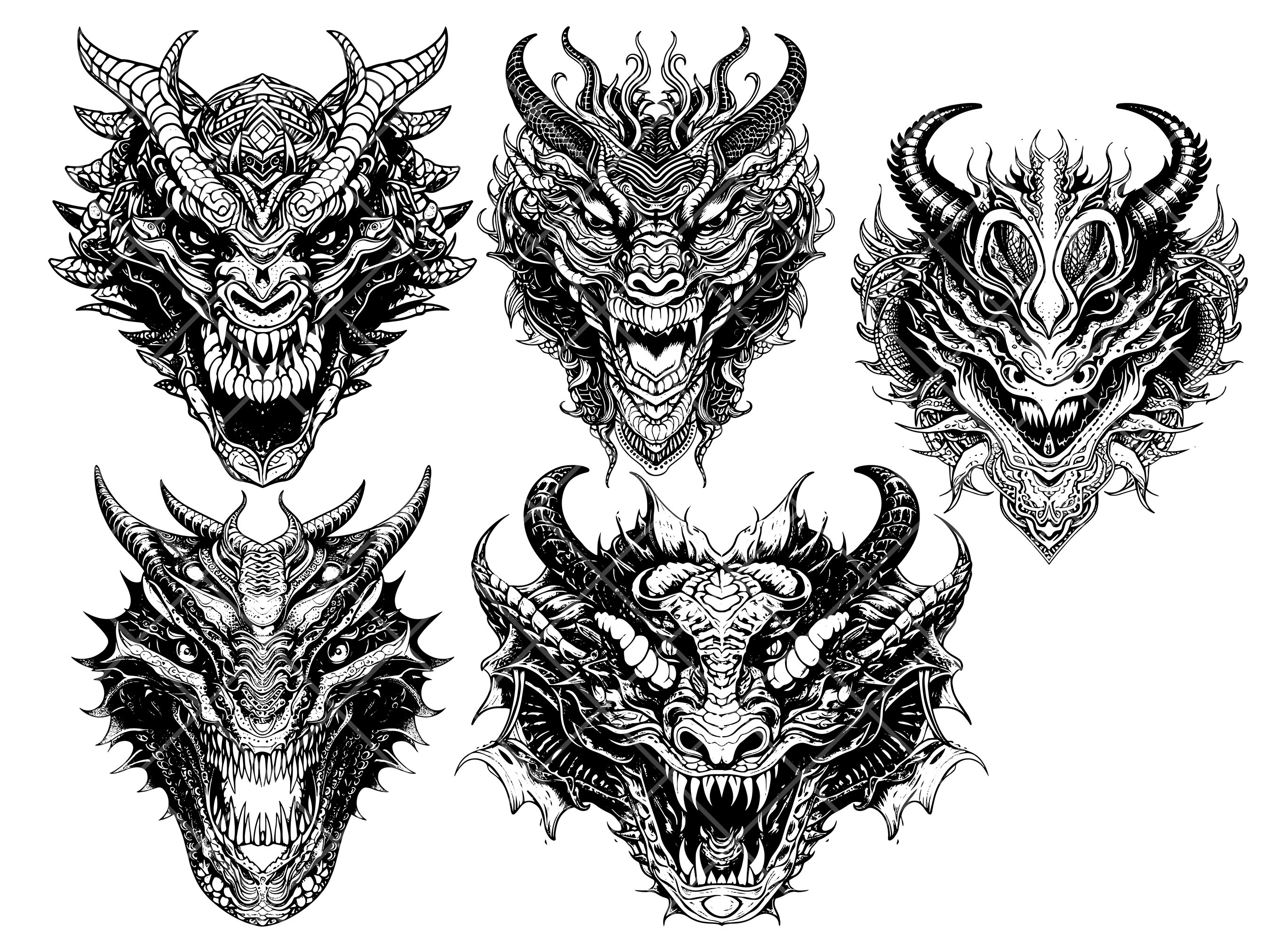 Gothic Dragons Art Pack Vector Dragon Heads Horror Artwork Transparent ...