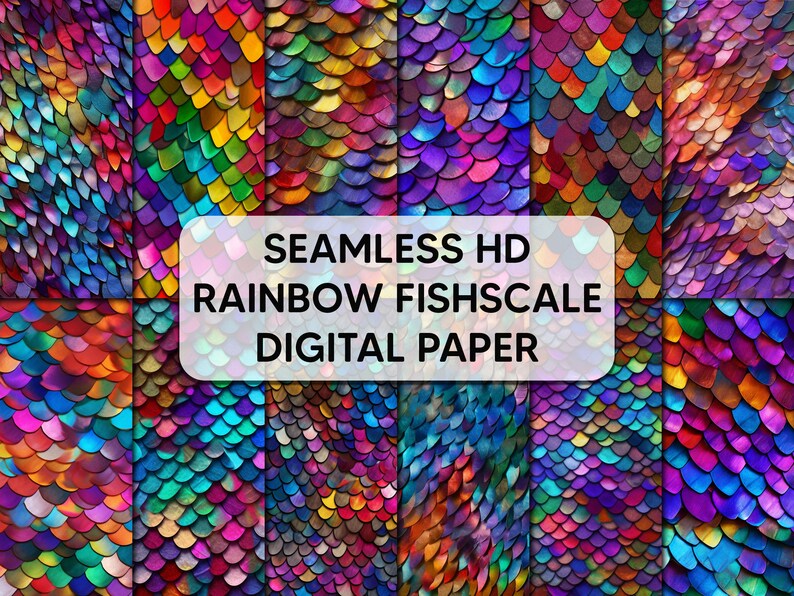 Rainbow Fish Scales Digital Paper 17 Seamless Fishscale Pattern Tile ...